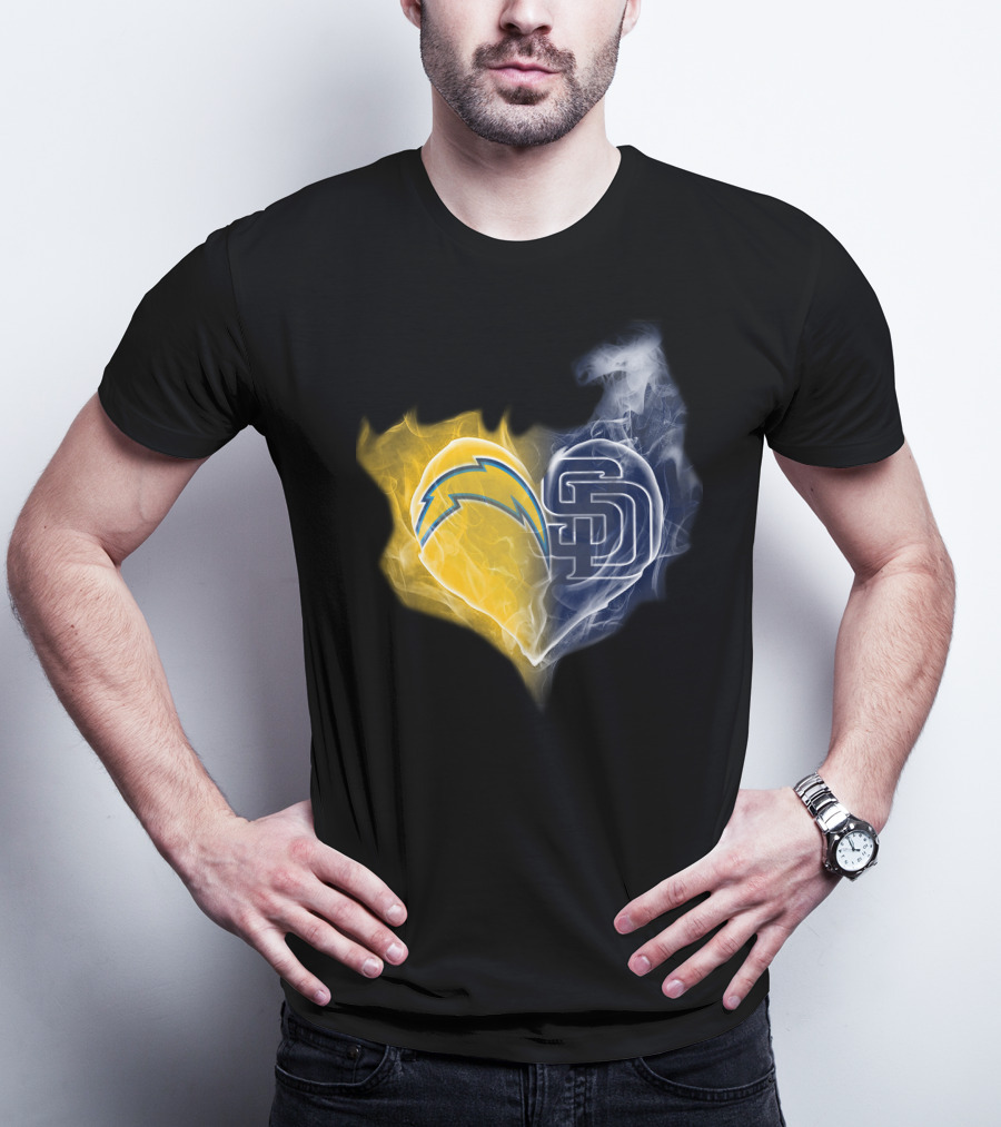 Chargers Padres Heart Symbol Collaboration T-Shirt