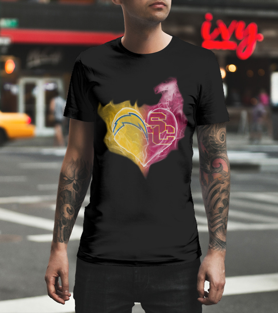 Chargers USC Trojans Heart Symbol Fusion T-Shirt