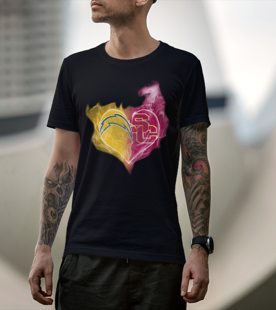 Chargers USC Trojans Heart Symbol Fusion T-Shirt