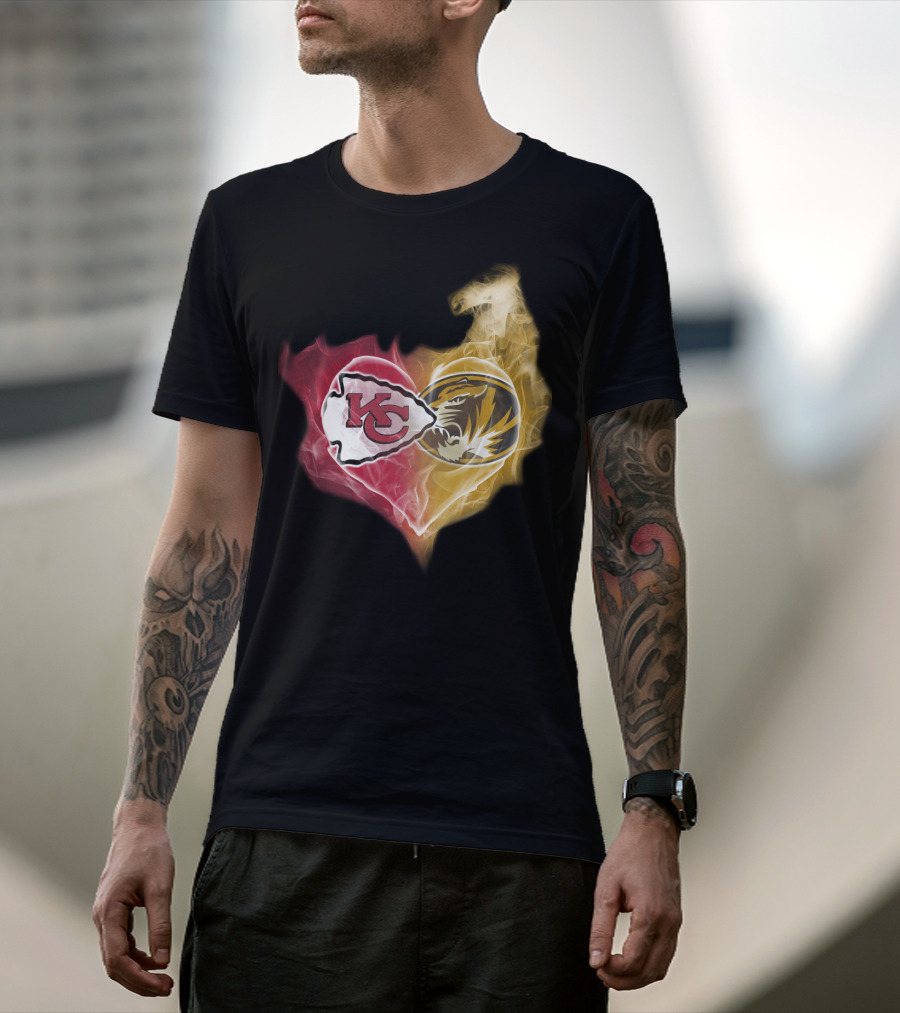 Chiefs Missouri Tigers Kc Smoke Heart T-Shirt