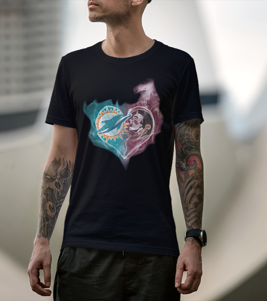 Miami Dolphins Florida State Seminoles Logo Heart Fusion T-Shirt