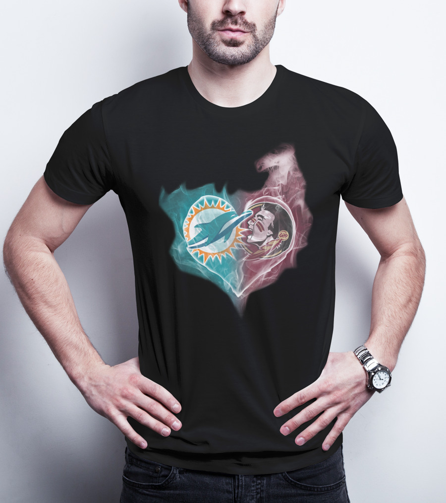 Miami Dolphins Florida State Seminoles Logo Heart Fusion T-Shirt