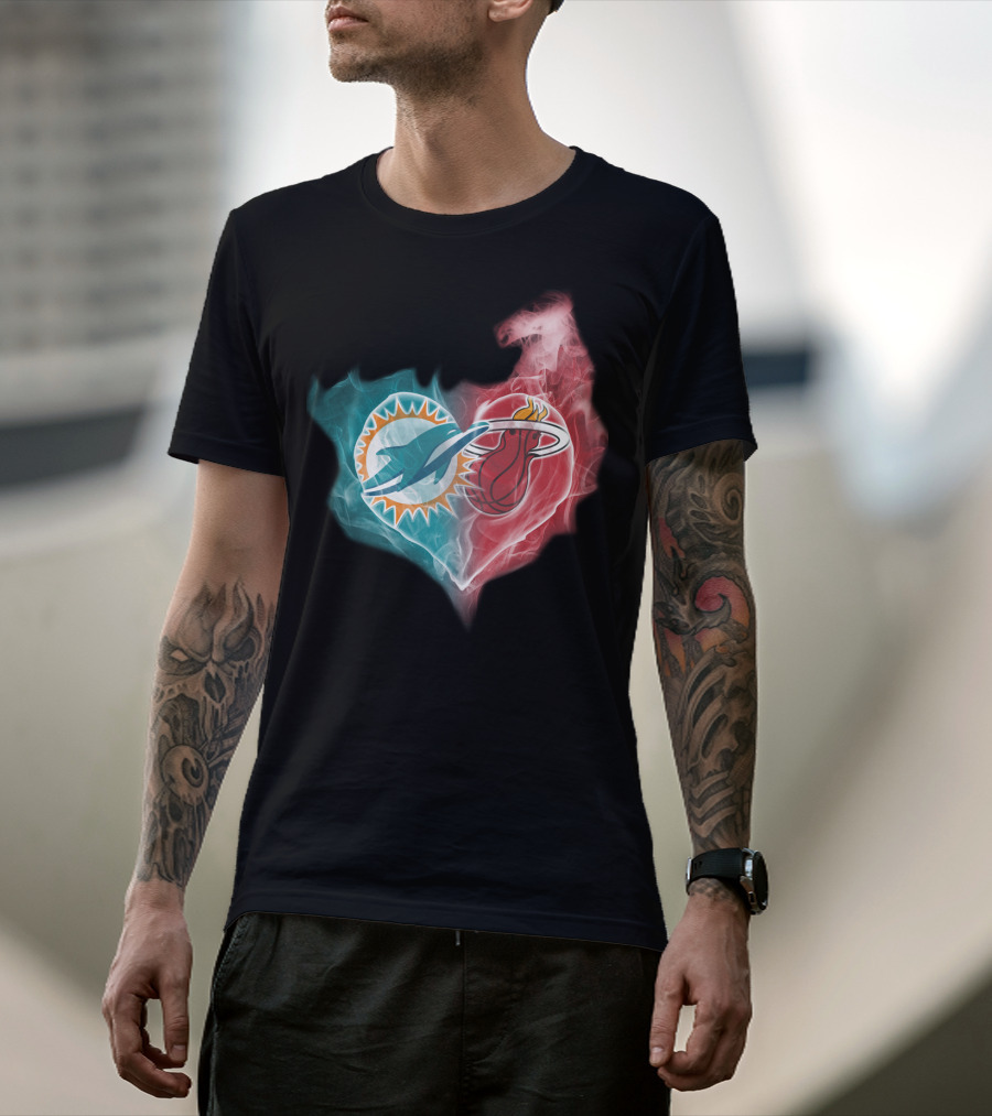 Dolphins Miami Heat Heart Logo Fusion T-Shirt