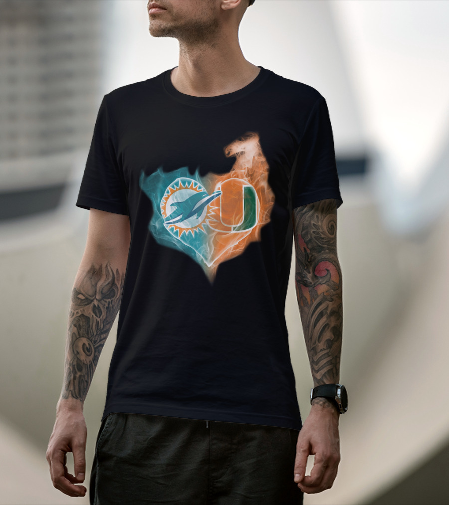 Miami Dolphins Hurricanes Heart Logo Fusion T-Shirt
