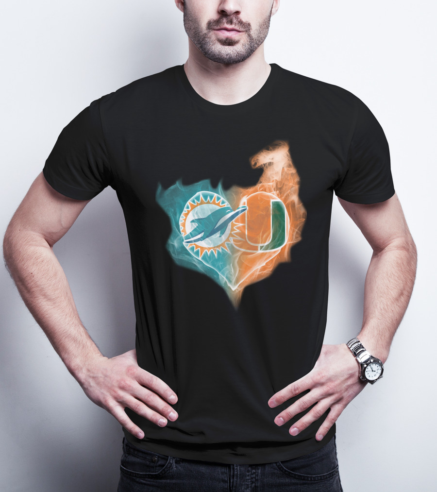 Miami Dolphins Hurricanes Heart Logo Fusion T-Shirt