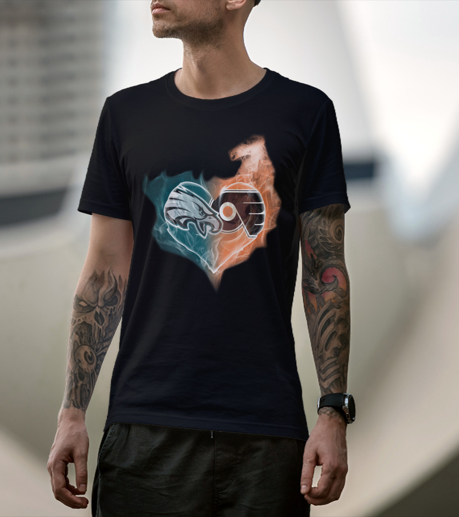 Philadelphia Eagles Flyers Heart Logo Fusion T-Shirt