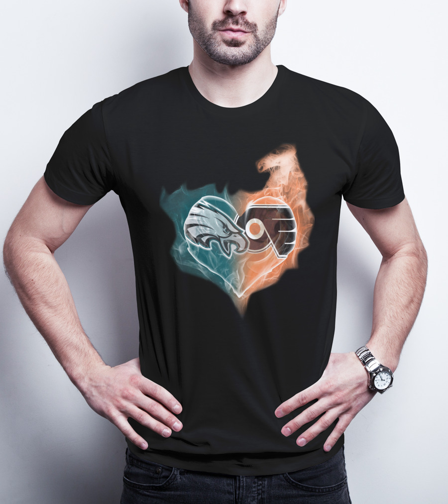 Philadelphia Eagles Flyers Heart Logo Fusion T-Shirt