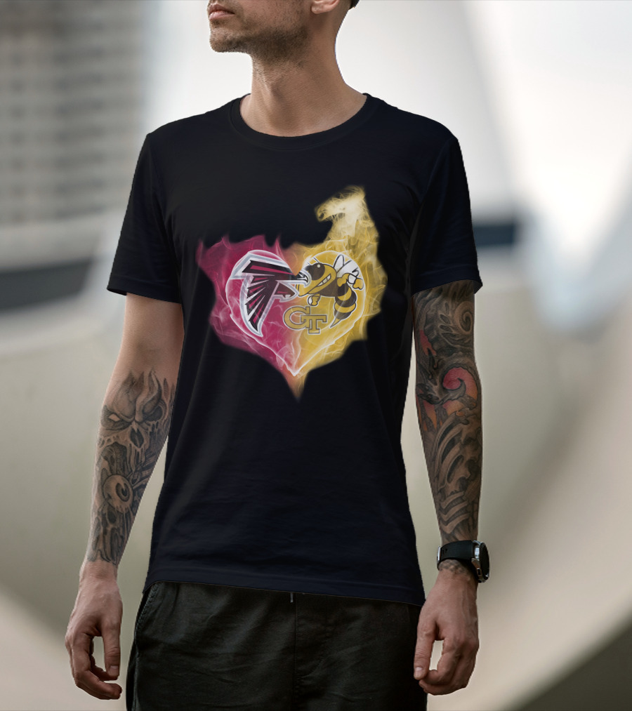 Falcons Georgia Tech Yellow Jackets Heart-Shaped Smoke Merge T-Shirt