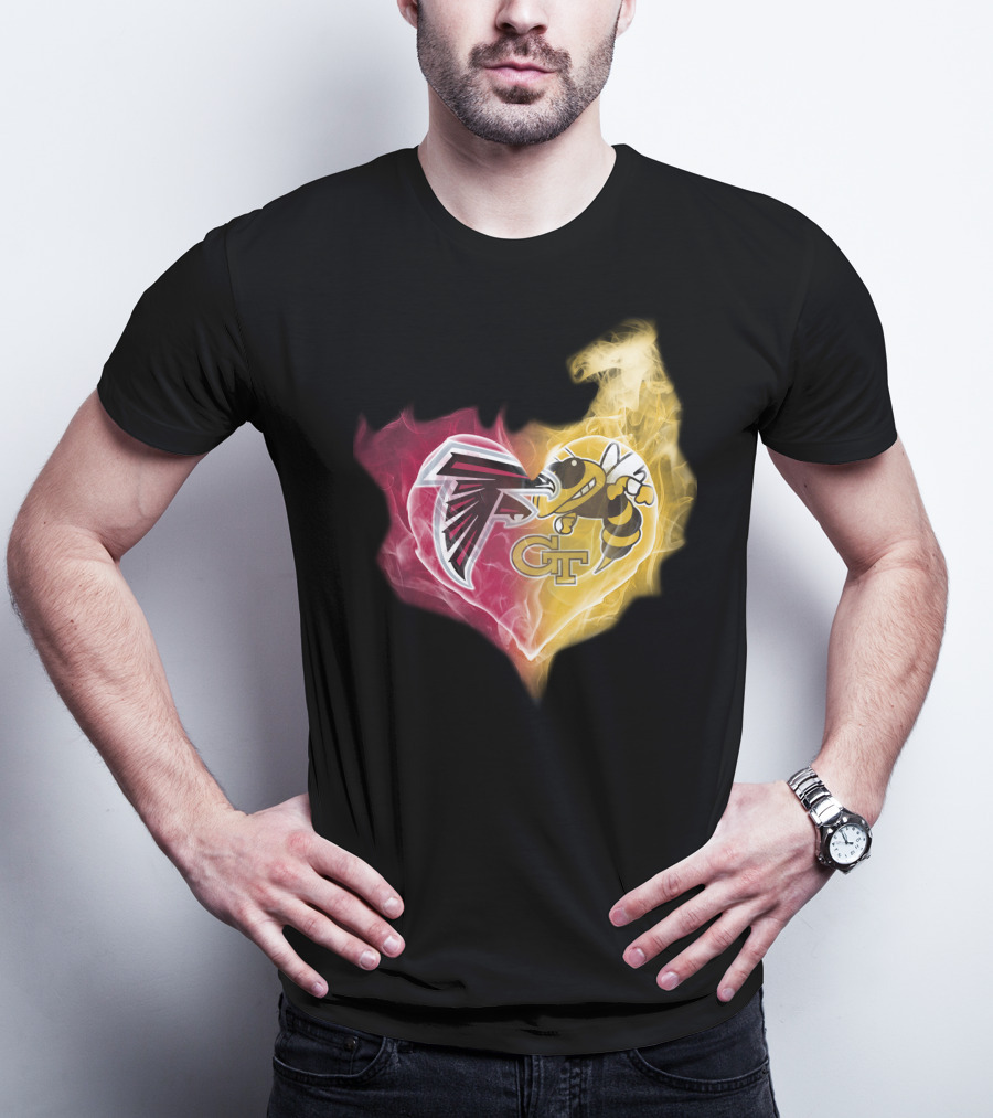 Falcons Georgia Tech Yellow Jackets Heart-Shaped Smoke Merge T-Shirt