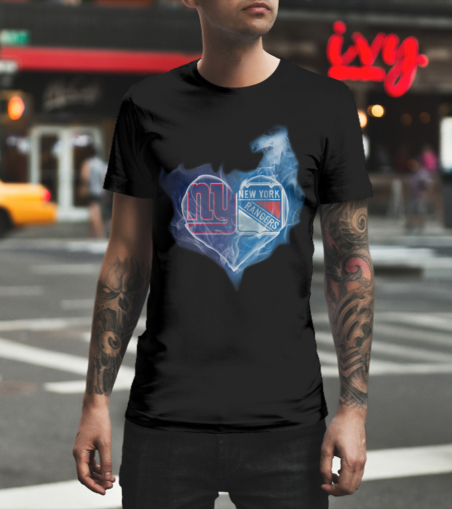 Ny Giants New York Rangers Heart Smoke T-Shirt