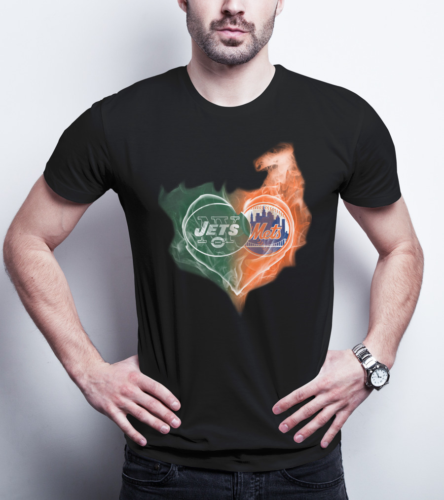 New York Jets Mets Heart Smoke Logo Fusion T-Shirt