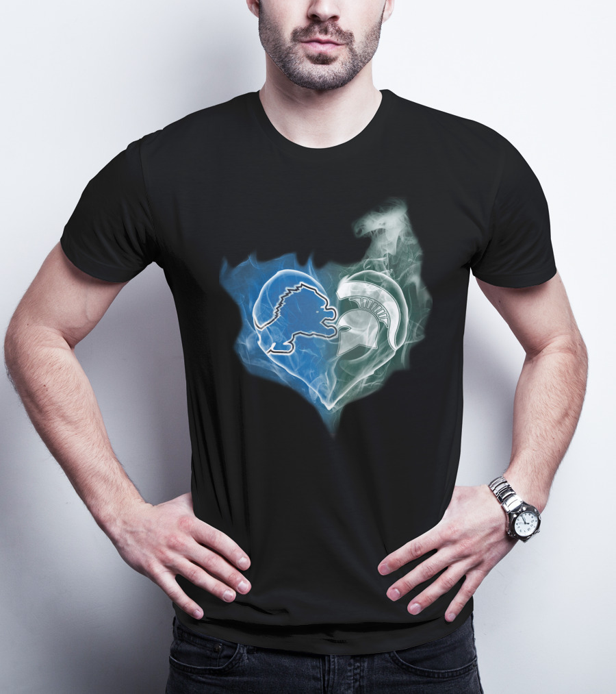 Detroit Lions Michigan State Spartans Heart Logo Fusion T-Shirt