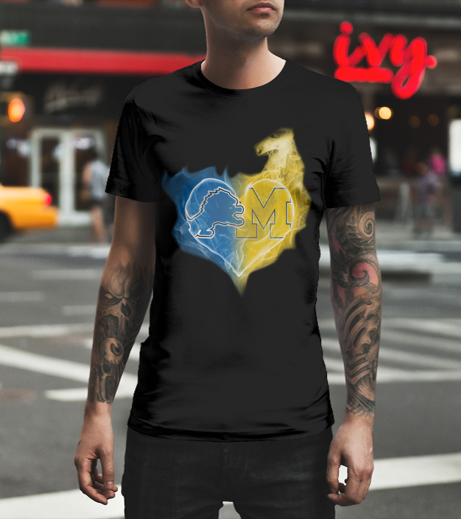 Lions Michigan Wolverines Heart Logo Emblem T-Shirt