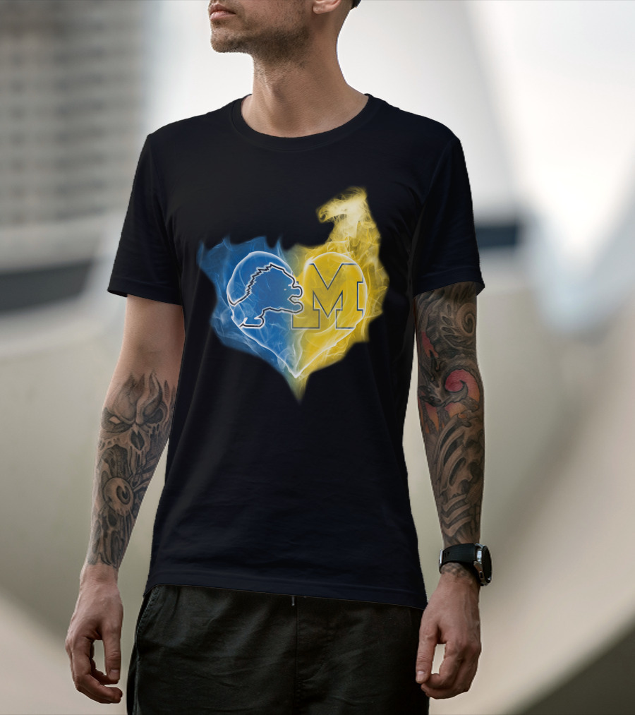 Lions Michigan Wolverines Heart Logo Emblem T-Shirt