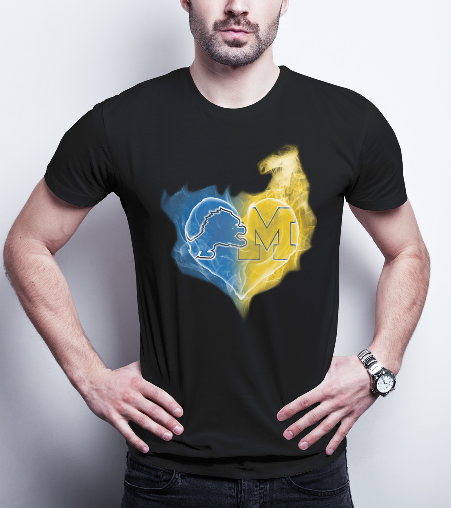 Lions Michigan Wolverines Heart Logo Emblem T-Shirt