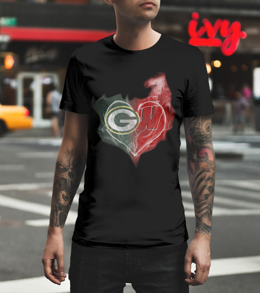 Packers Wisconsin Badgers G W Heart Fusion T-Shirt