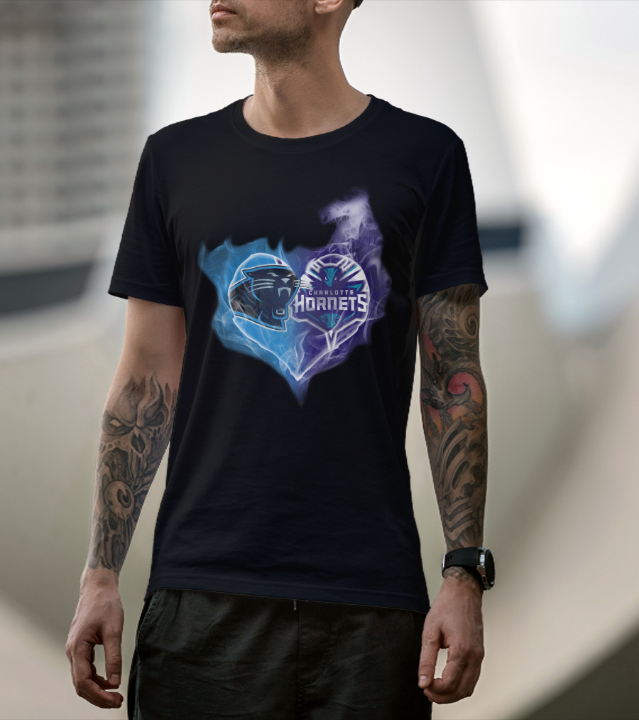 Carolina Panthers Charlotte Hornets Heart Fusion T-Shirt