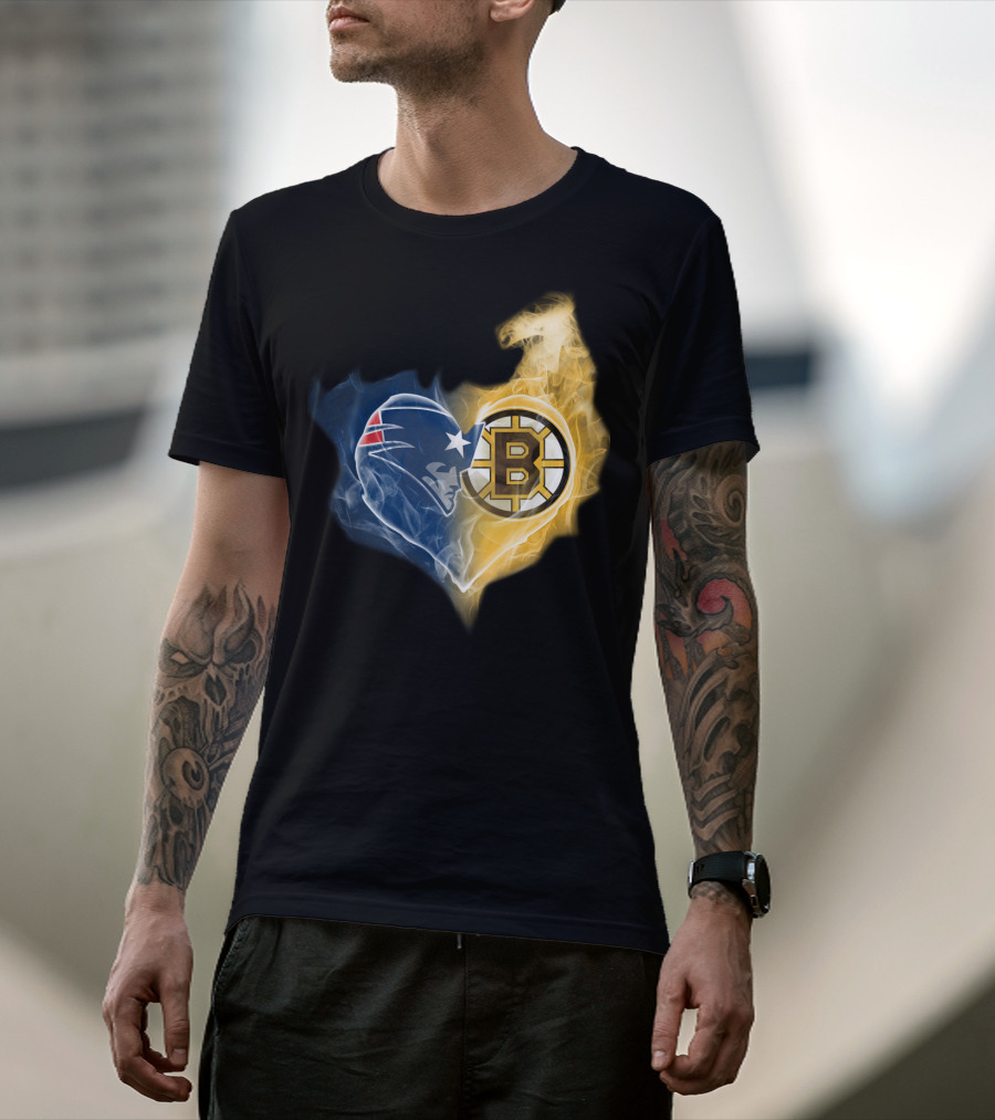 Patriots Boston Bruins Heart Logo Fusion T-Shirt