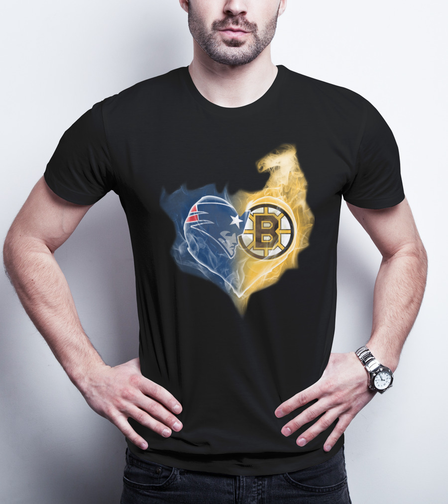 Patriots Boston Bruins Heart Logo Fusion T-Shirt