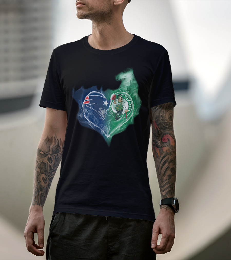 Patriots Boston Celtics Heart Smoke T-Shirt