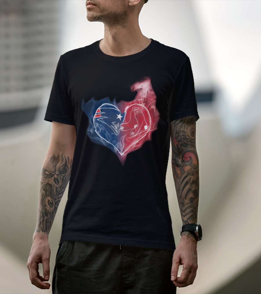 Patriots And Boston Red Sox Heart Symbol Fusion T-Shirt