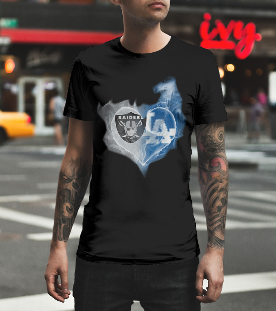 Raiders LA Dodgers Smoke Heart T-Shirt