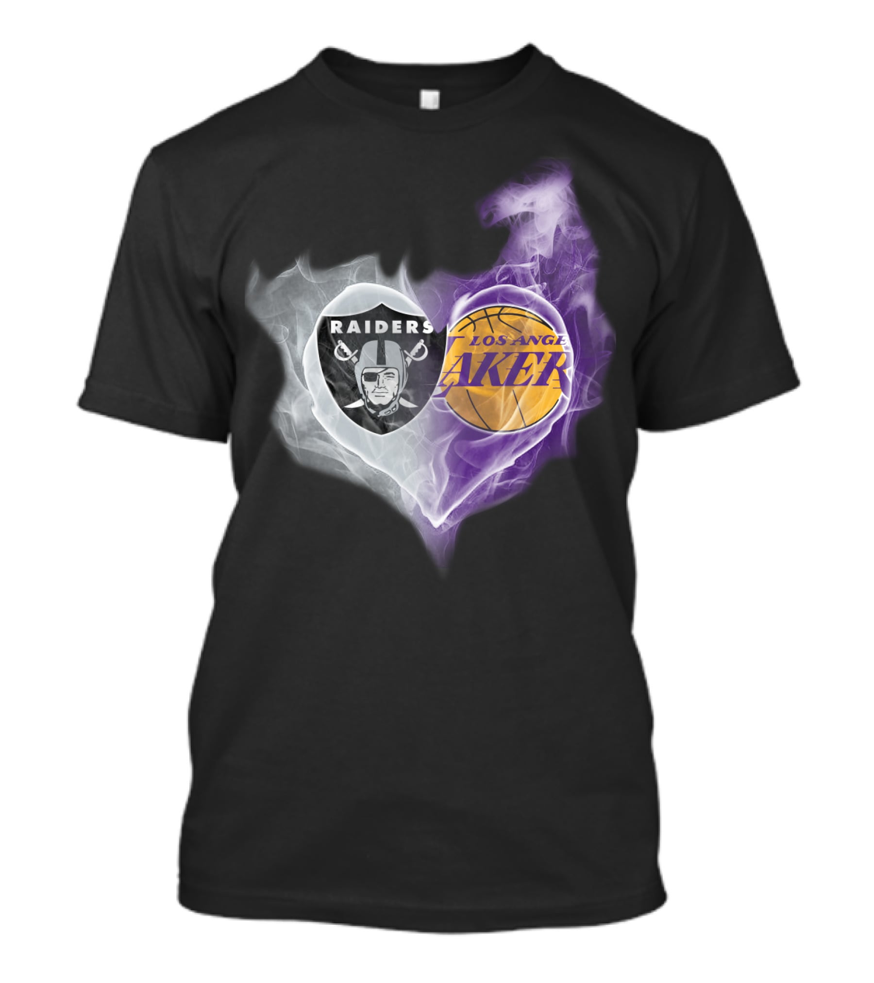 Raiders Los Angeles Lakers Heart Smoky Fusion T-Shirt