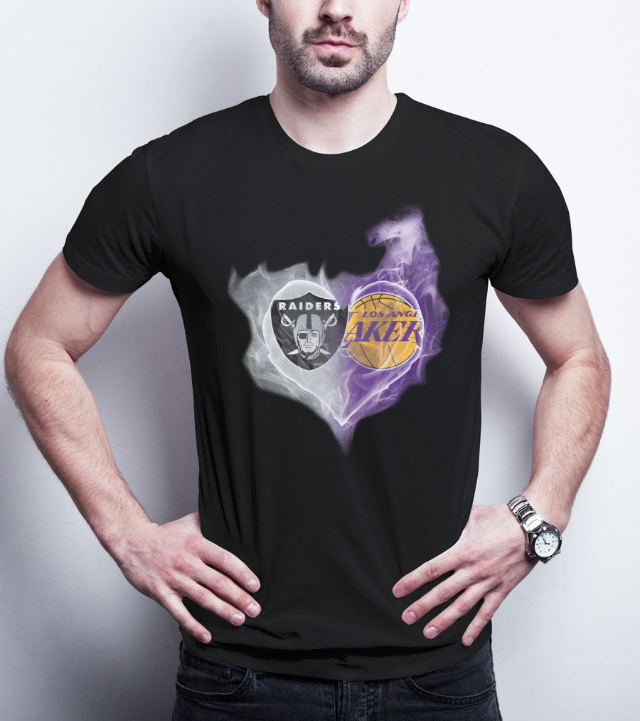 Raiders Los Angeles Lakers Heart Smoky Fusion T-Shirt