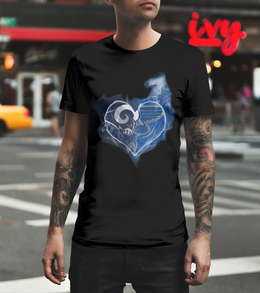 Rams St Louis Blues Heart Smoke Fusion T-Shirt