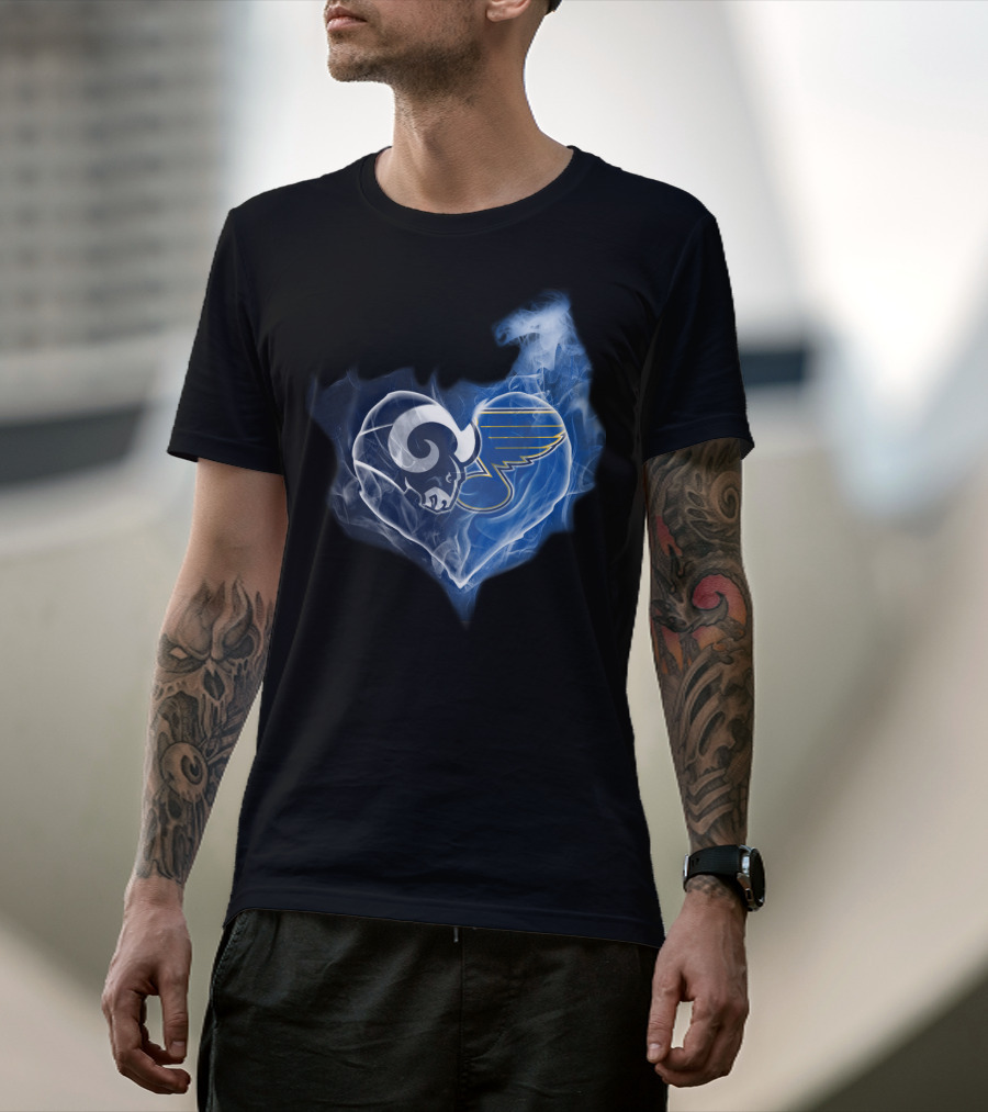 Rams St Louis Blues Heart Smoke Fusion T-Shirt