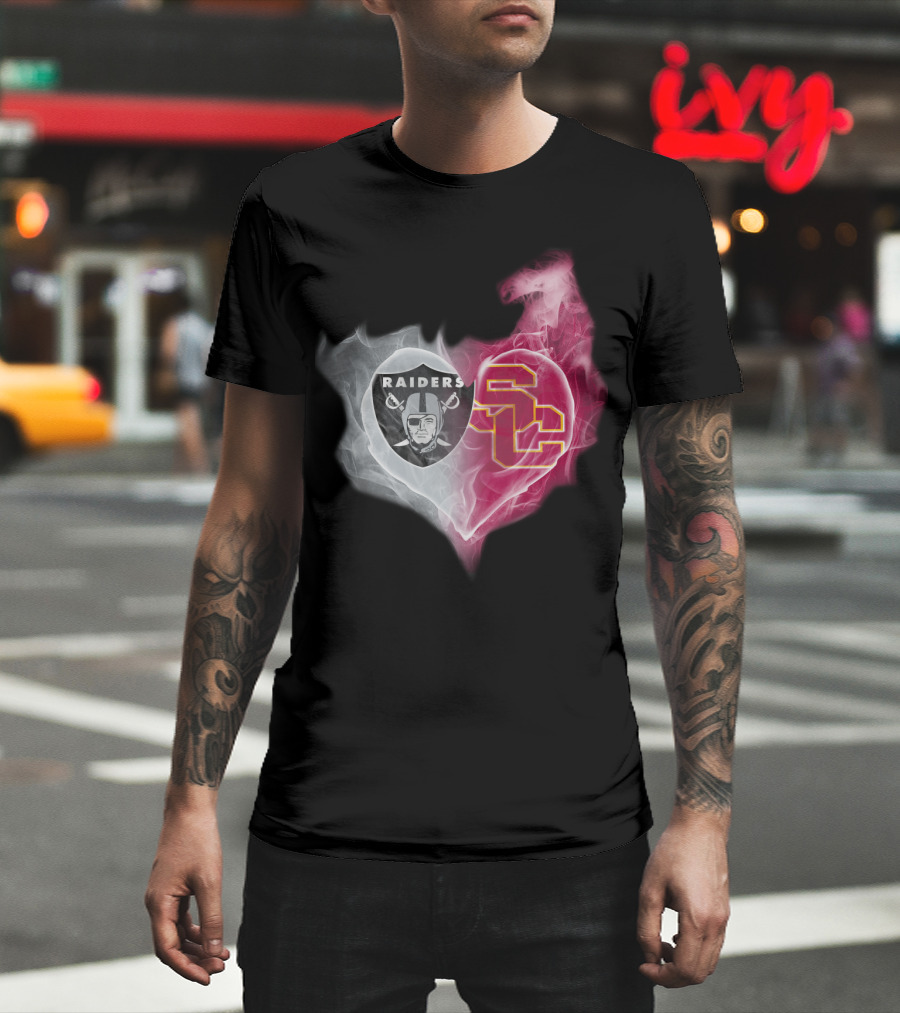 Raiders USC Trojans Heart Logo Fusion T-Shirt