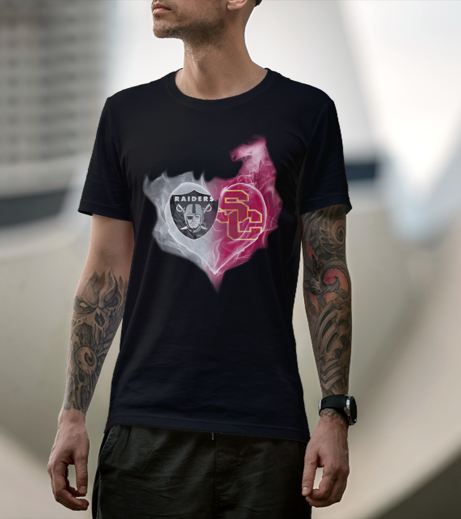 Raiders USC Trojans Heart Logo Fusion T-Shirt