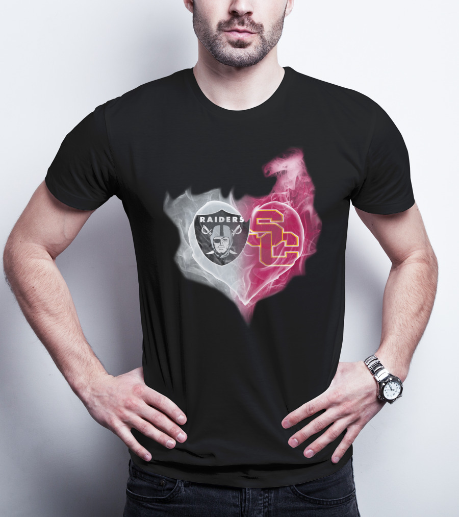 Raiders USC Trojans Heart Logo Fusion T-Shirt