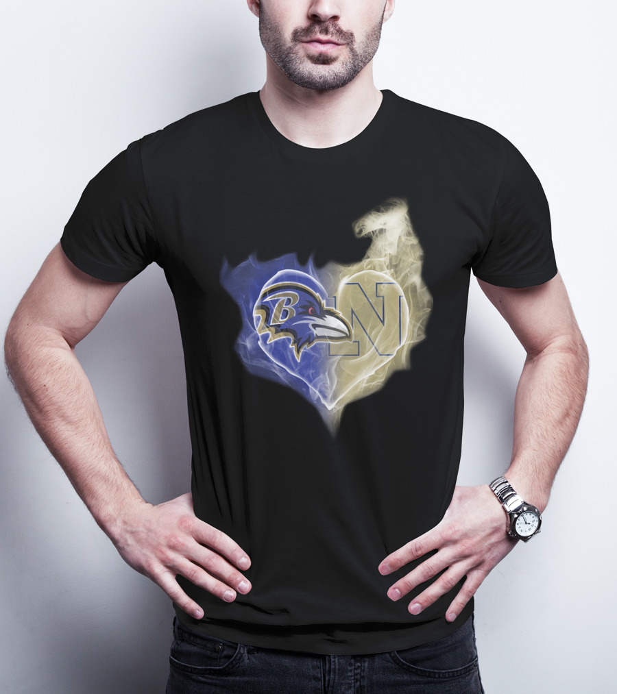 Ravens Navy Midshipmen Heart Smoke T-Shirt