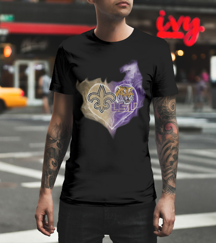Saints Fleur-de-Lis LSU Tigers Heart T-Shirt