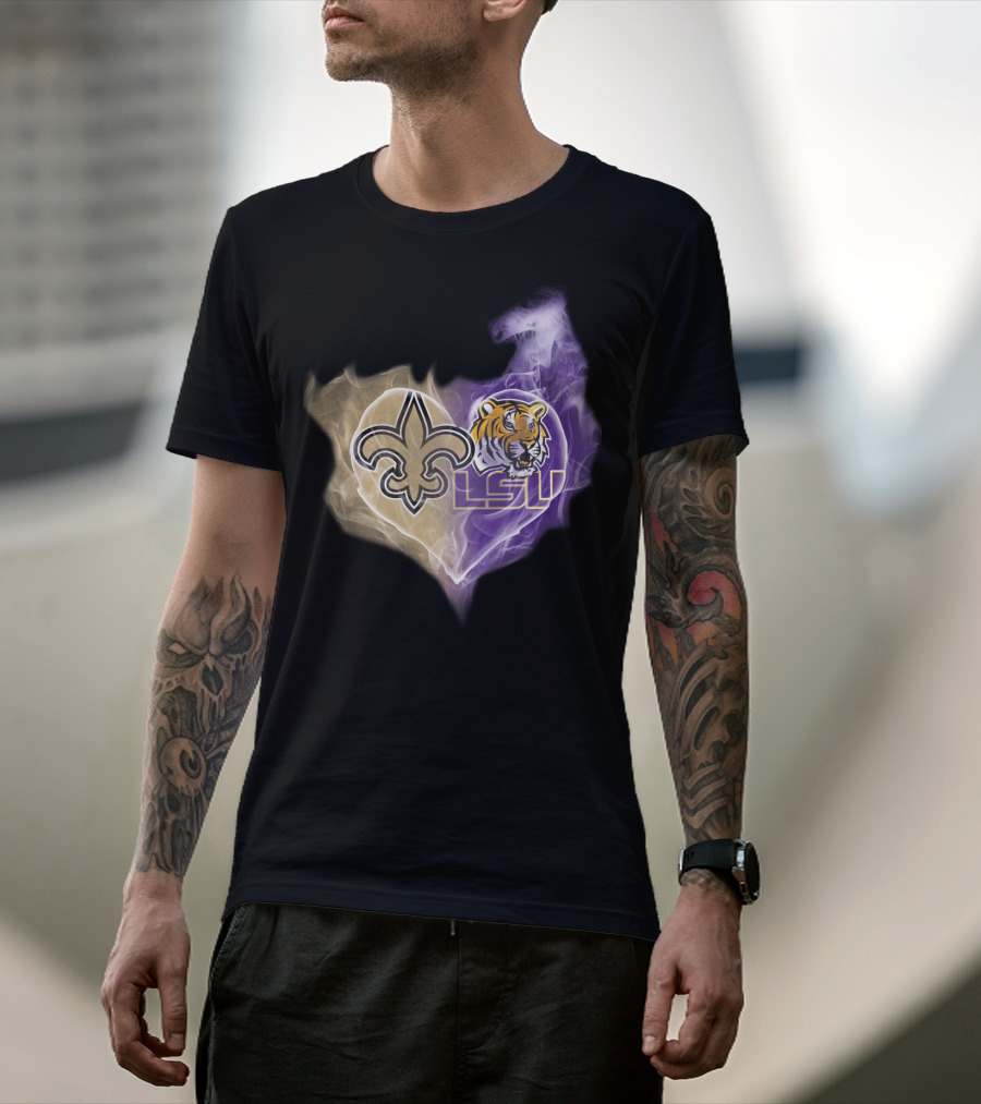 Saints Fleur-de-Lis LSU Tigers Heart T-Shirt