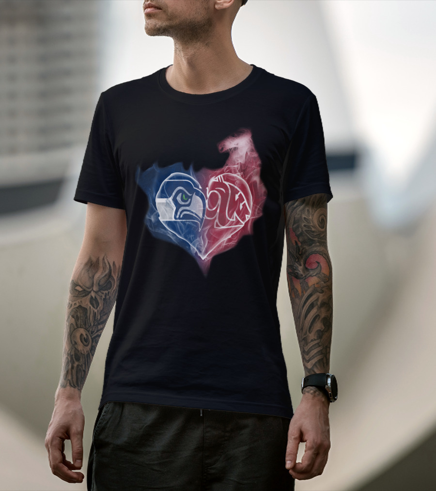 Seahawks Washington State Cougars Heart Logo Fusion T-Shirt