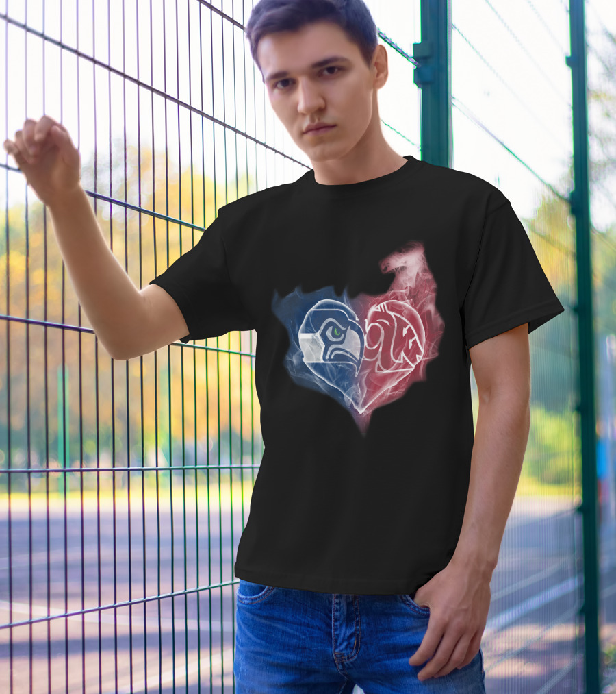 Seahawks Washington State Cougars Heart Logo Fusion T-Shirt