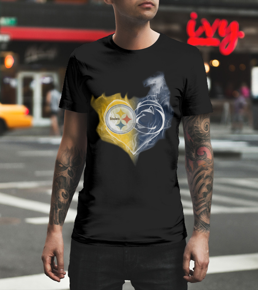 Steelers Penn State Nittany Lions Heart Flame T-Shirt