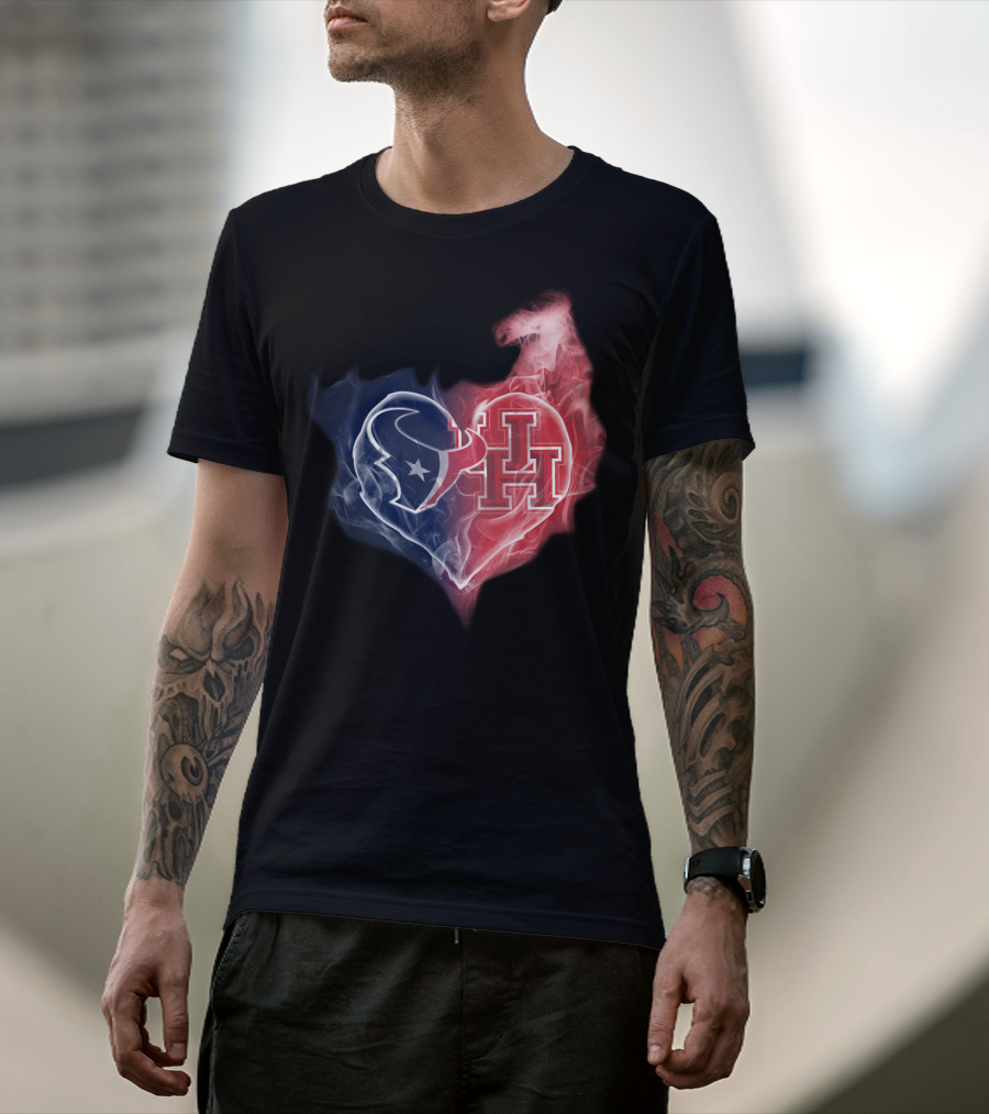 Texans Houston Cougars Heart Logo Smoke T-Shirt