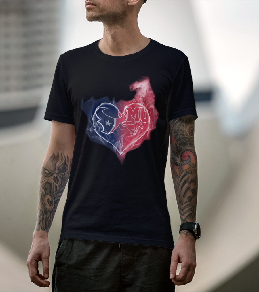 Texans SMU Mustangs Heart Logo Fusion T-Shirt