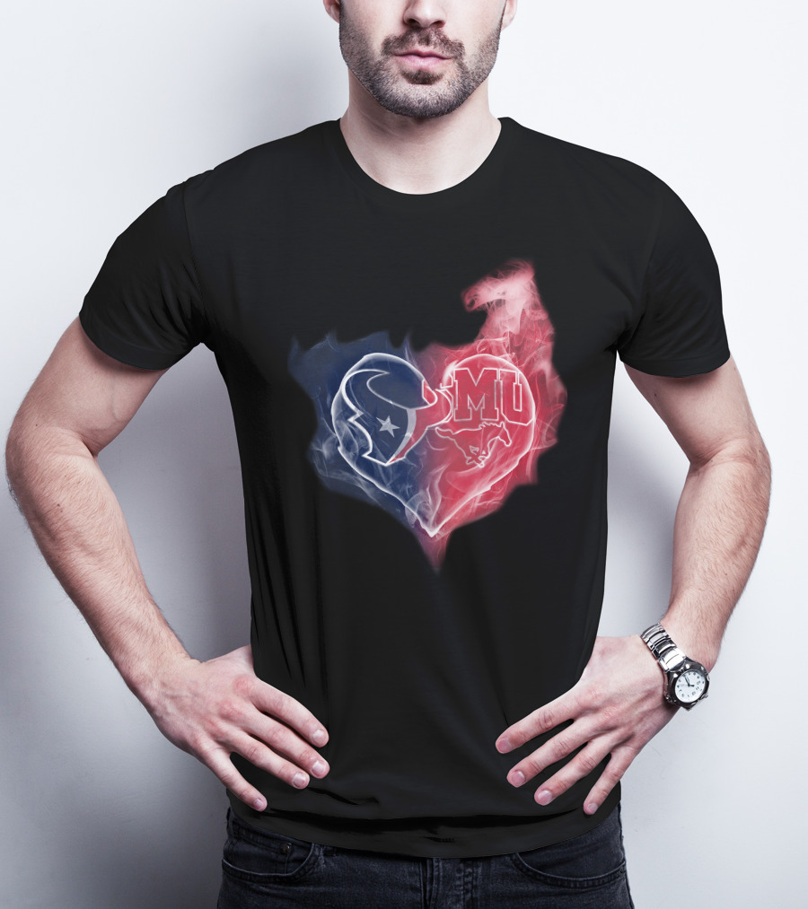 Texans SMU Mustangs Heart Logo Fusion T-Shirt