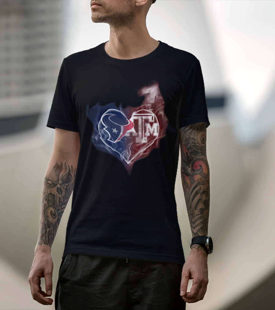 Texans Heart Texas A&M Aggies Logo Fusion T-Shirt
