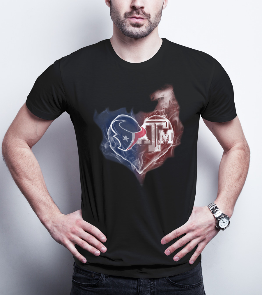 Texans Heart Texas A&M Aggies Logo Fusion T-Shirt