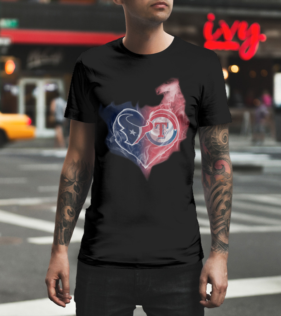 Texans Texas Rangers Heart Logo Combination T-Shirt