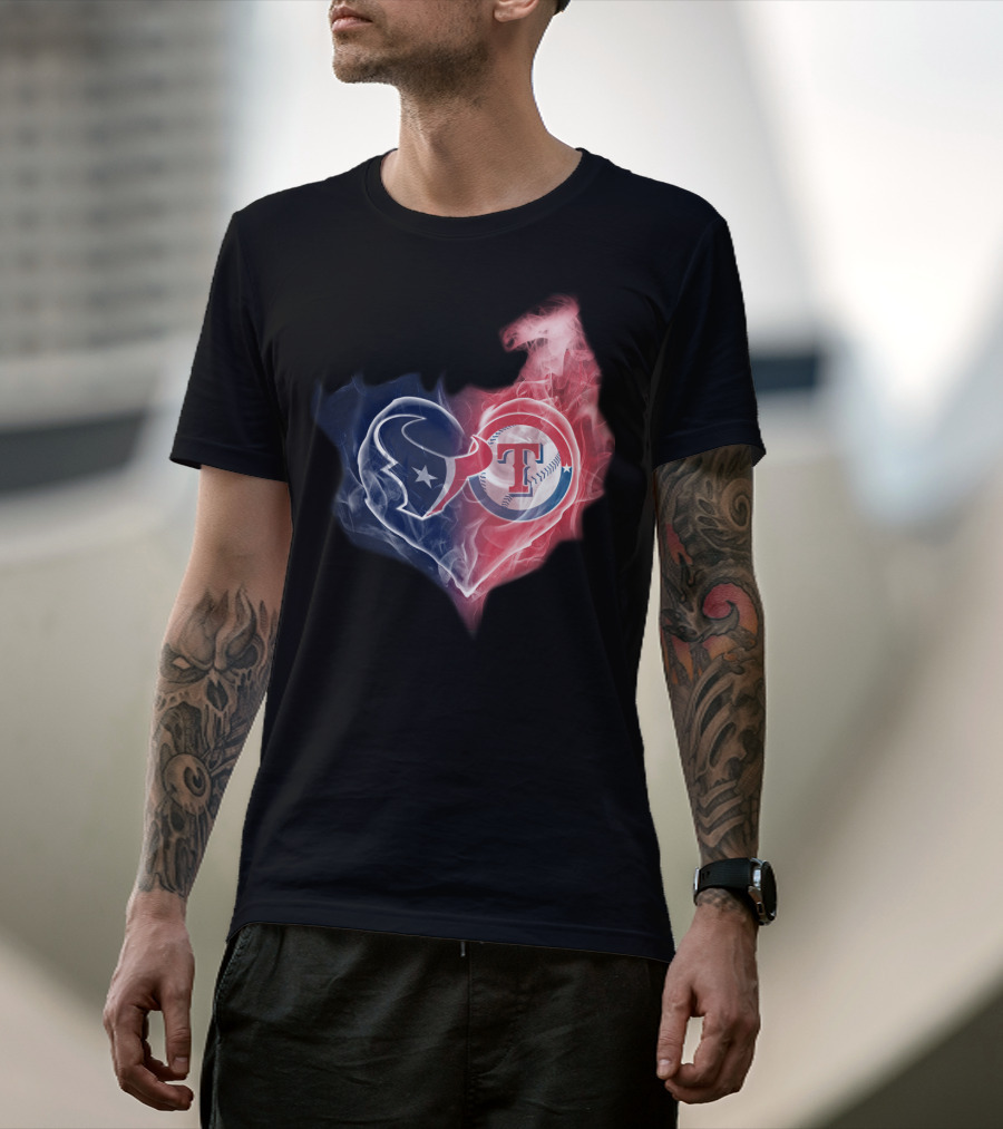 Texans Texas Rangers Heart Logo Combination T-Shirt