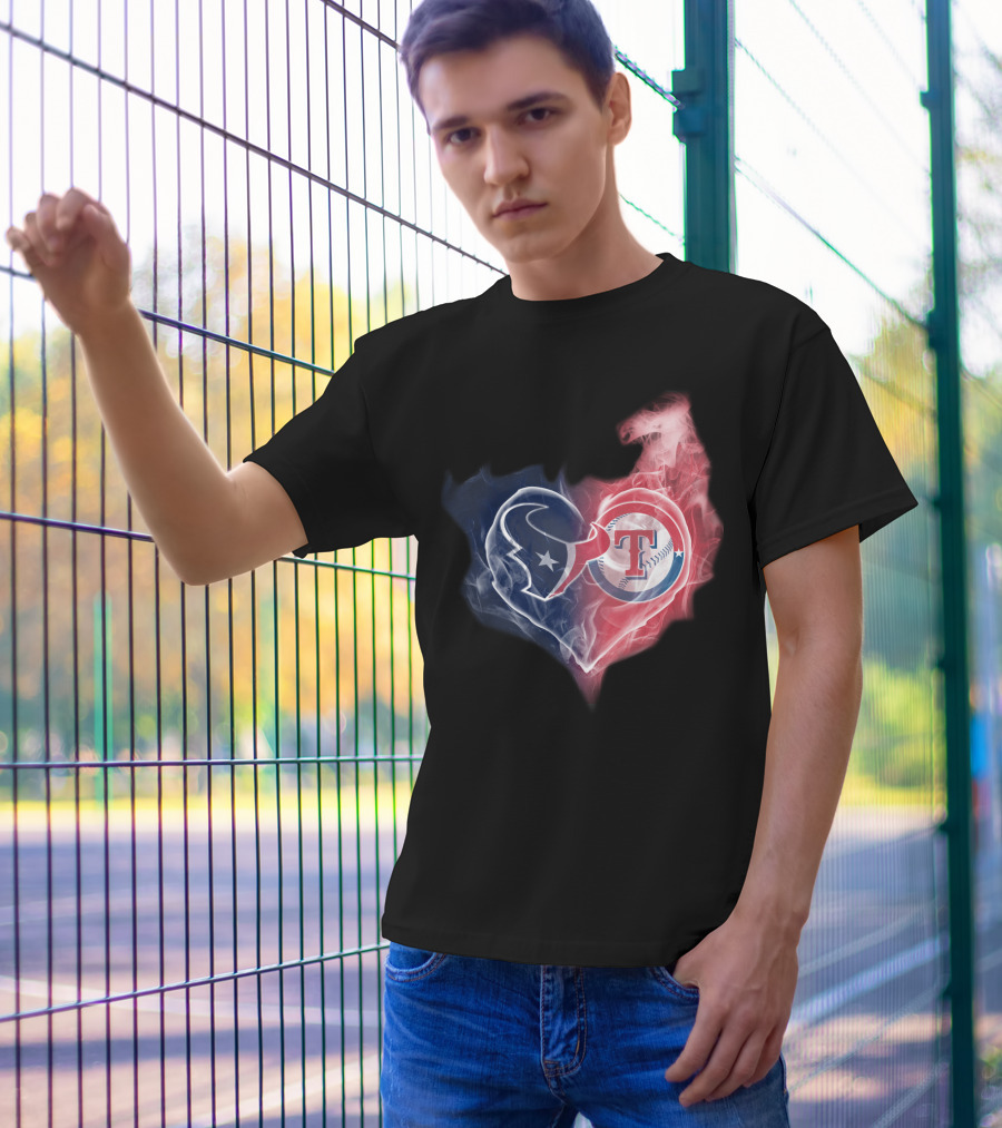Texans Texas Rangers Heart Logo Combination T-Shirt