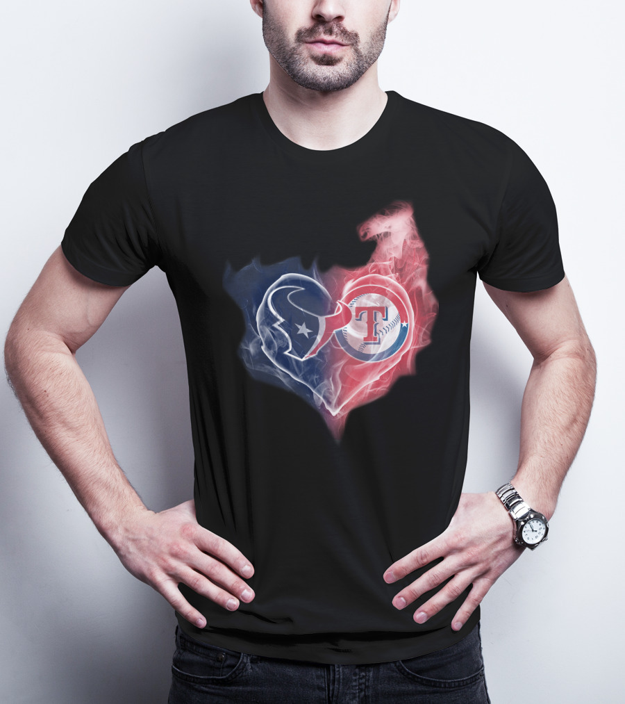 Texans Texas Rangers Heart Logo Combination T-Shirt