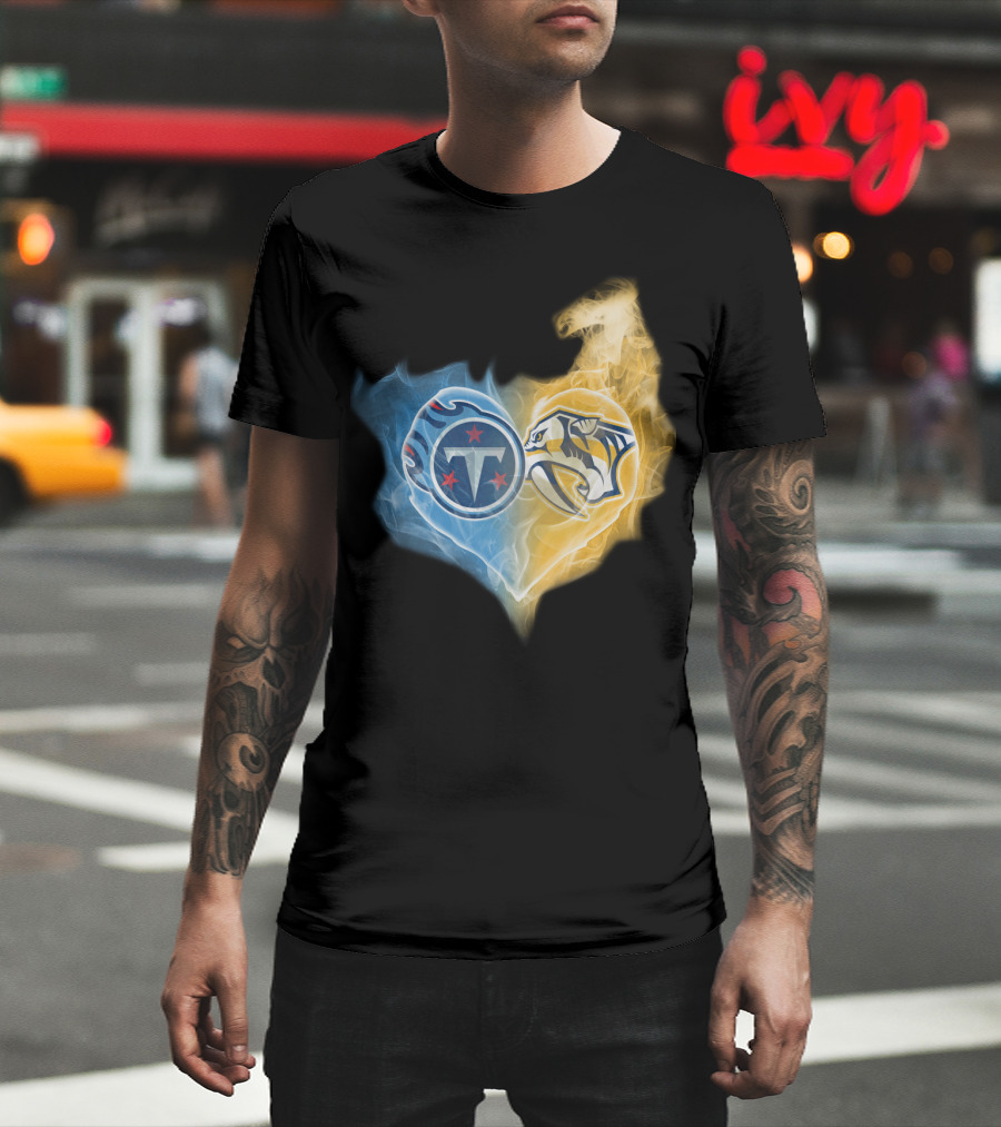 Titans Nashville Predators Heart Dual Logo Smoke Fusion T-Shirt