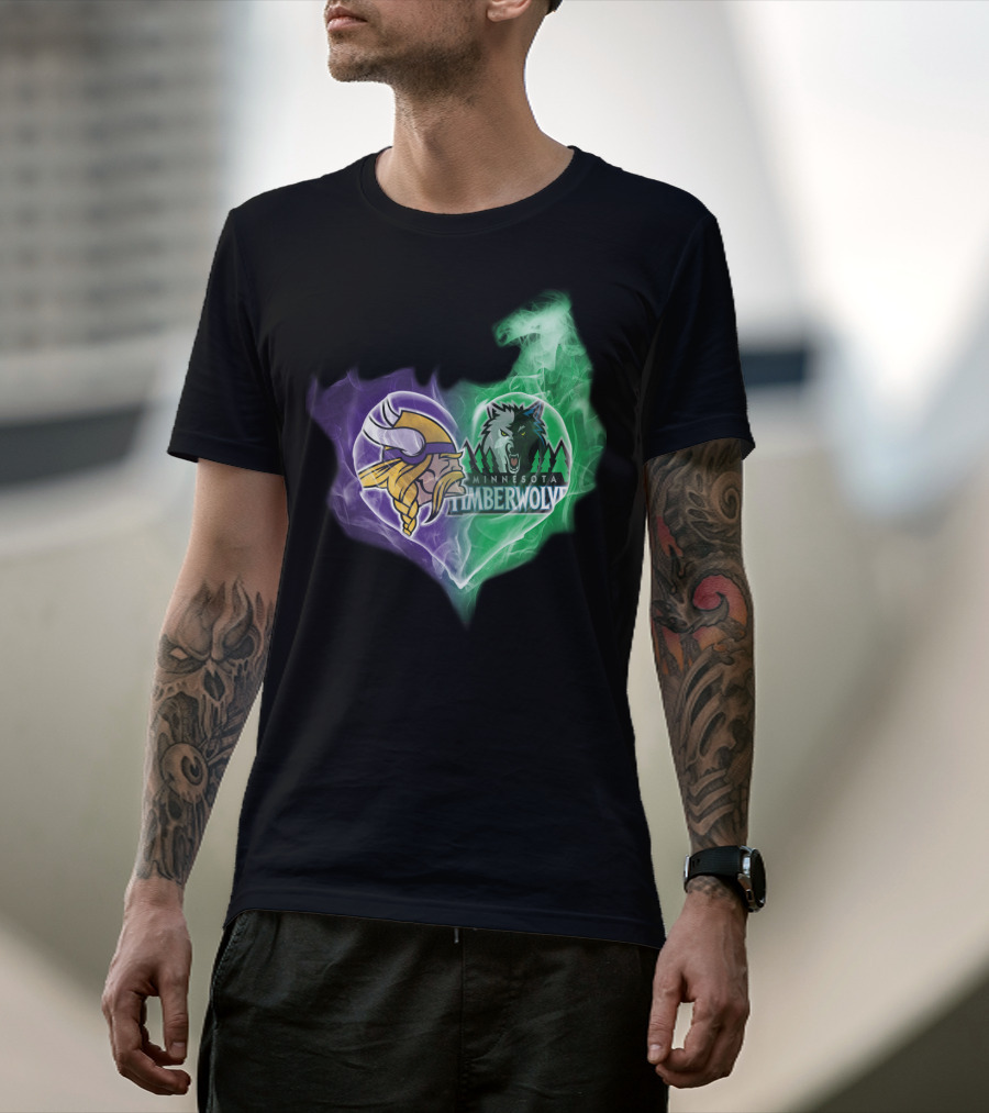 Vikings Minnesota Timberwolves Heart Logo Fusion T-Shirt